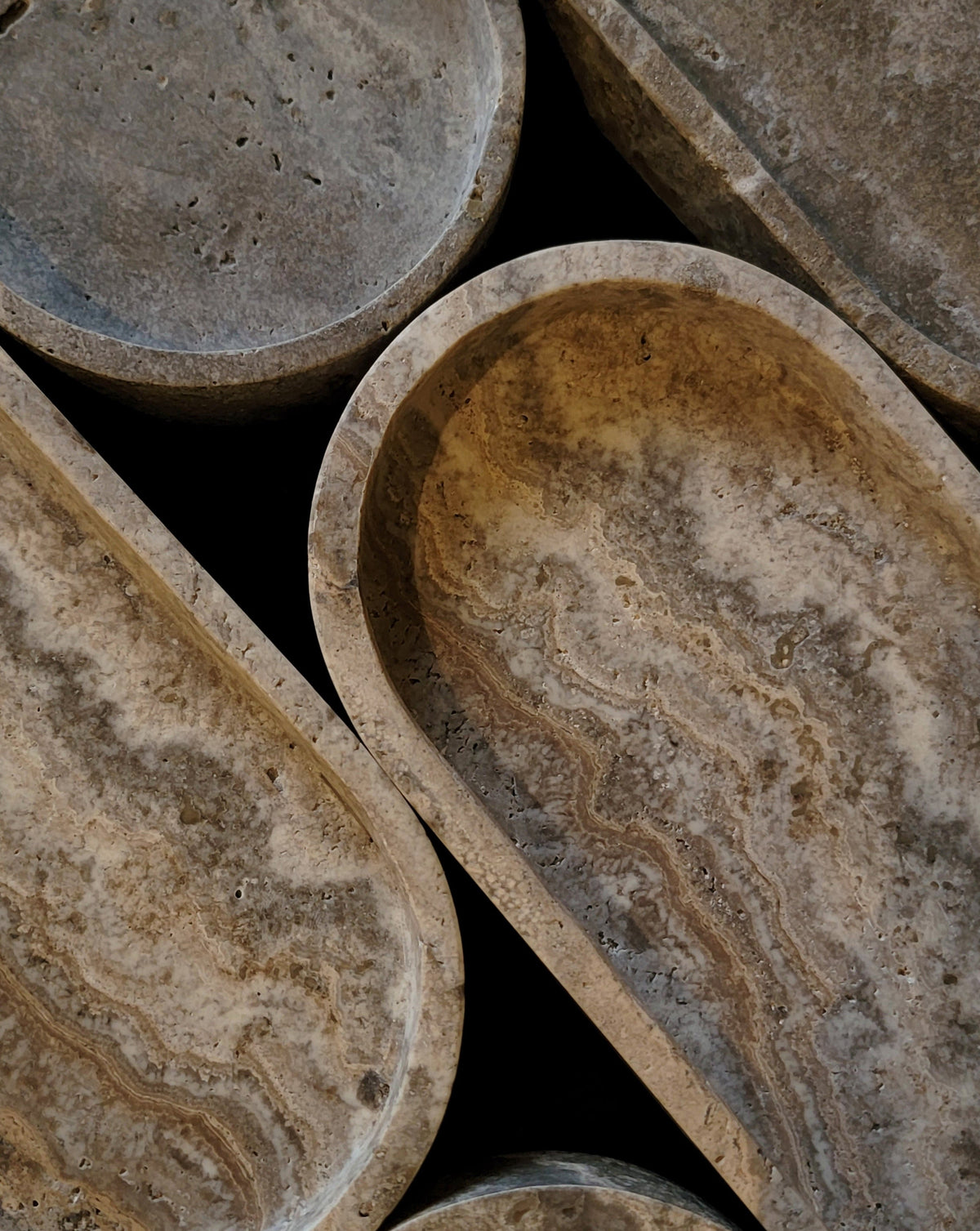 Grey Travertine Oval Tray